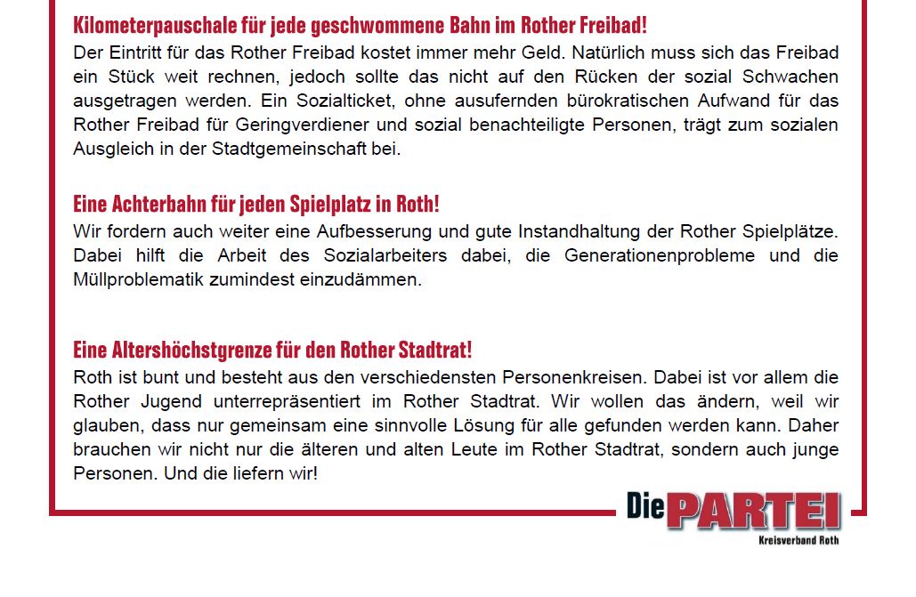 Wahlprogramm | Die PARTEI Roth